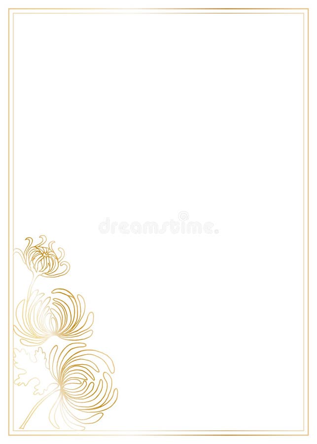 Rectangular Postcard Template with Frame and Chrysanthemum Flowers ...