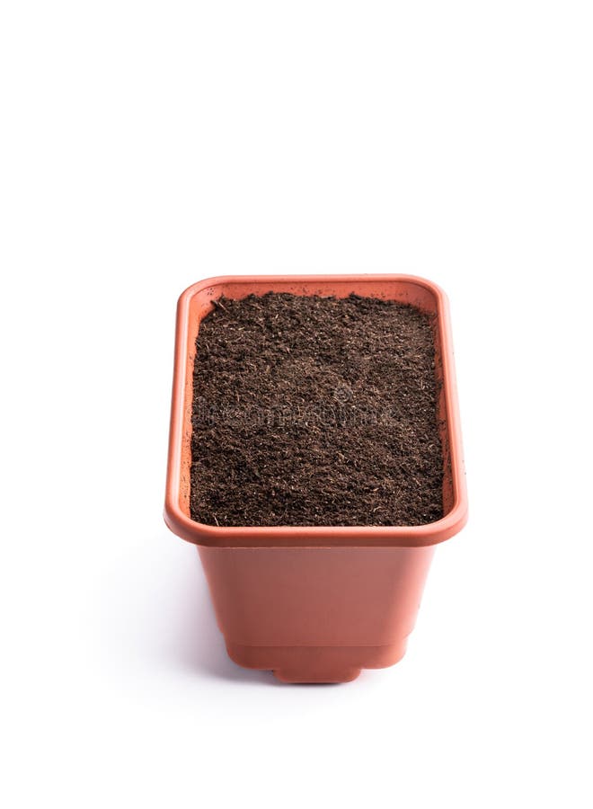 Rectangular Pot Filled with Organic Potting Soil Isolated on White ...