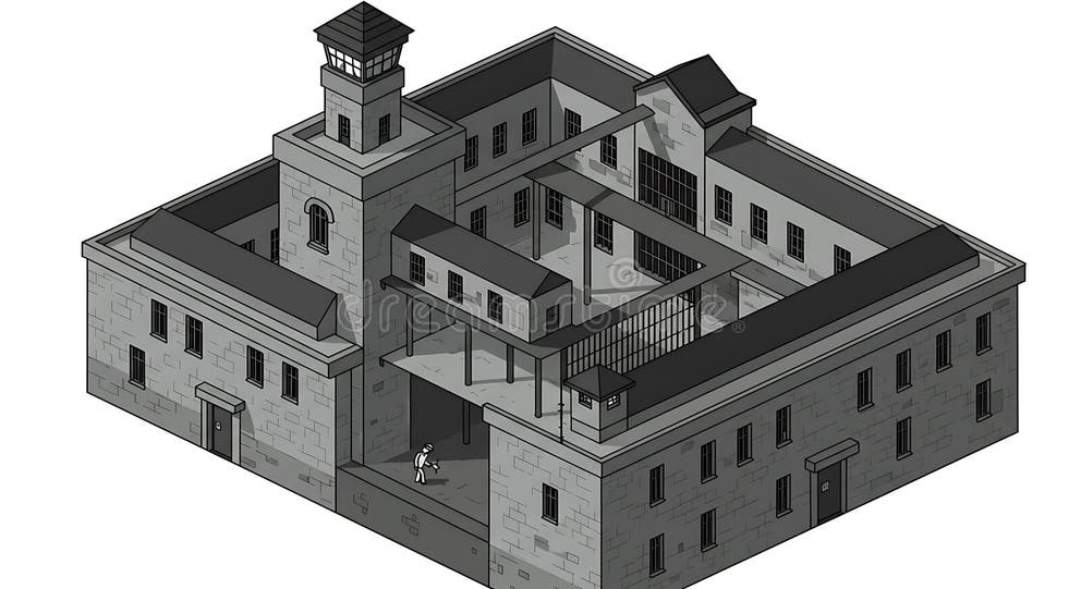 Rectangular Prison Complex with a Gray Stone Facade. Features Central ...