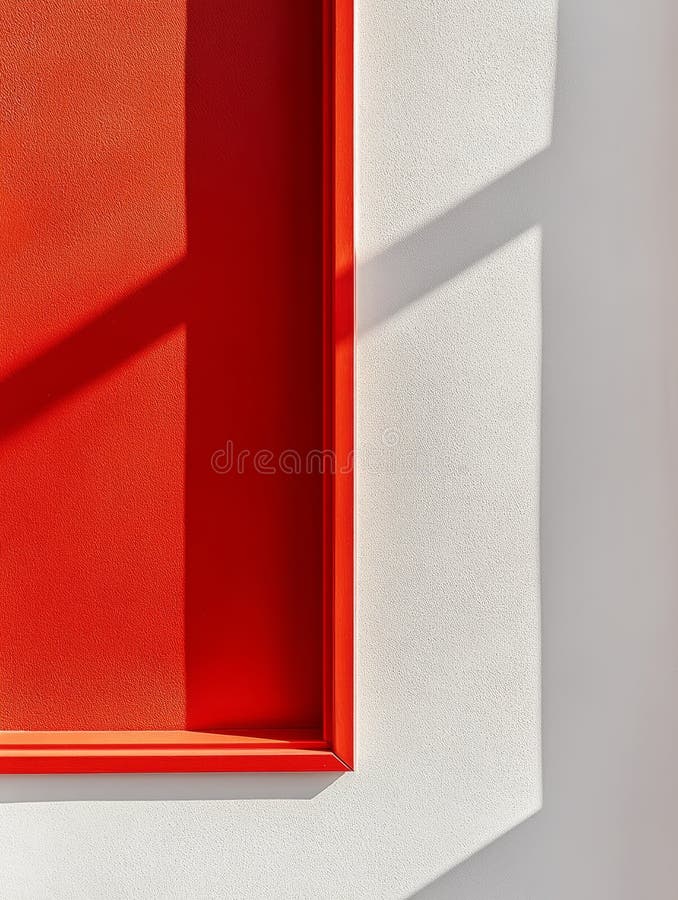 Rectangular Red Frame Casting Shadows on a White Wall. Stock Photo ...