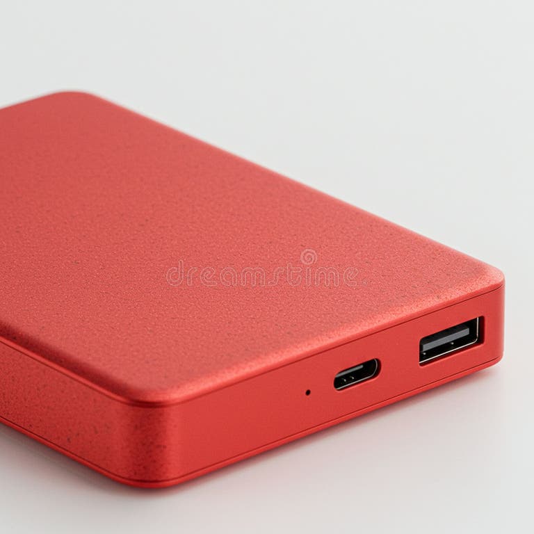 Rectangular Red Portable Hard Drive with Rounded Edges. Smooth Matte ...