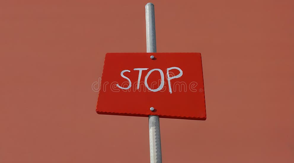 Rectangular Red Stop Sign Against Muted Orange Background Stock ...