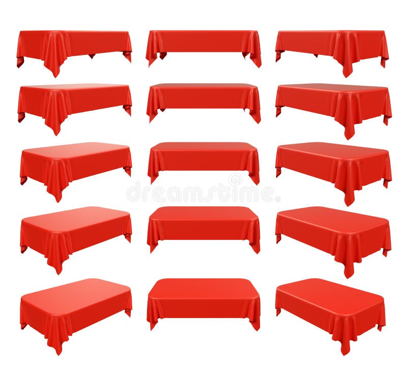 Rectangular Rounded Red Tablecloth Set Stock Illustration - Illustration of round, dinner: 119038466