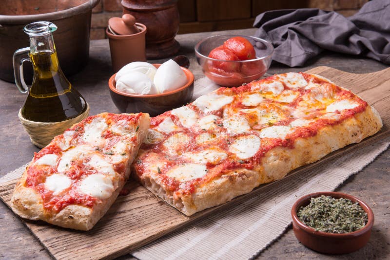 Rectangular romana`s pizza stock photo. Image of backed - 84160170