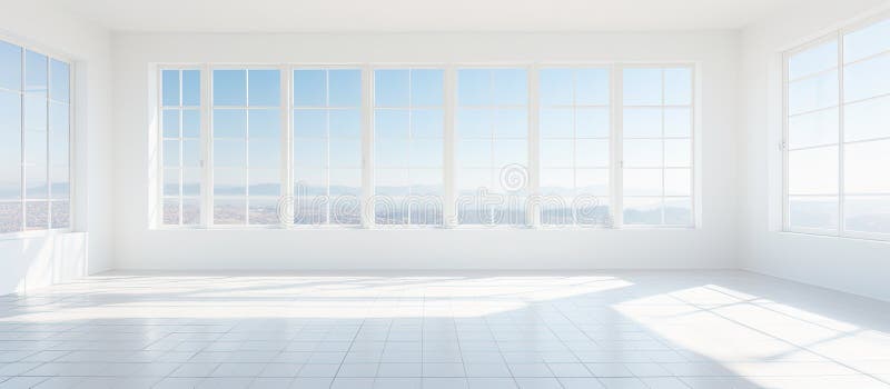 Rectangular Room with Many Windows, Electric Blue Sky in Backdrop Stock ...