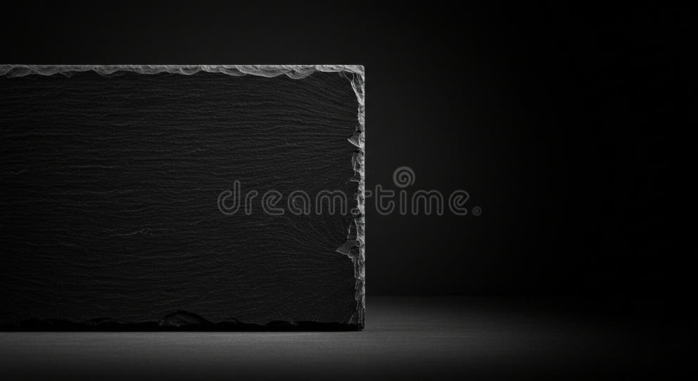 A Rectangular, Rough-edged Slab of Black Slate Stands Against a Dark ...