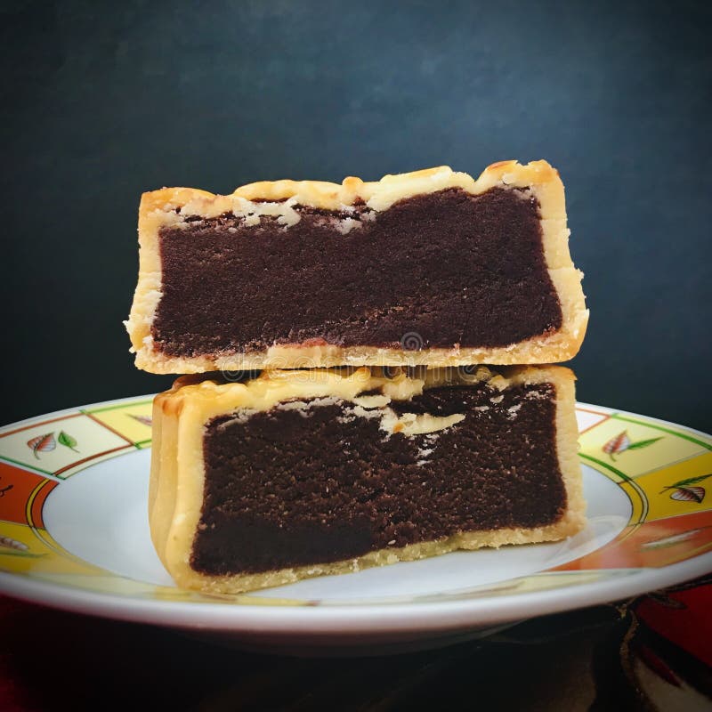 Moon Cake with Pure Red Bean Paste Cut in Half and Stack Together on a ...