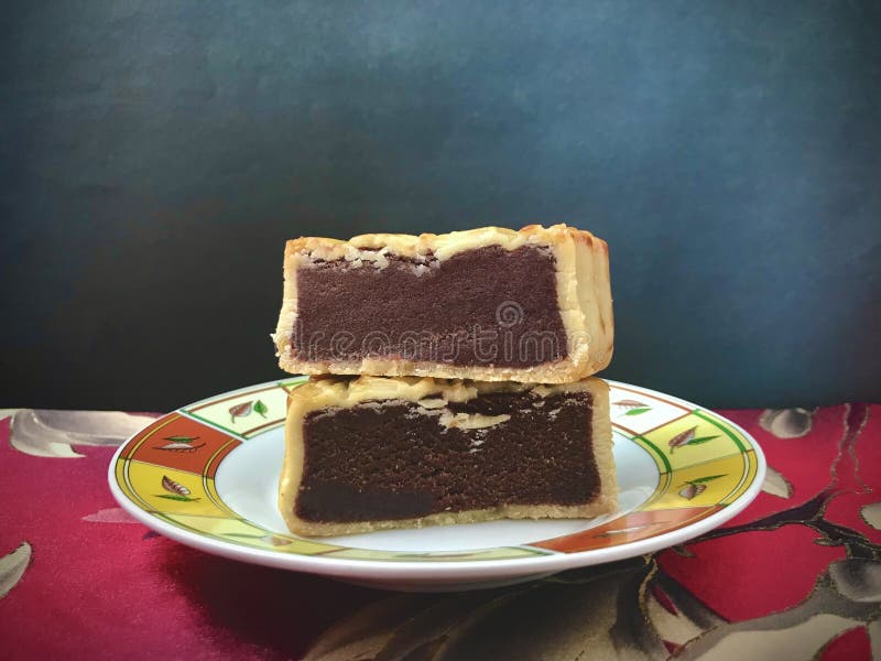 Moon Cake with Pure Red Bean Paste Cut in Half and Stack Together on a ...