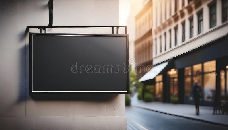 Rectangular Signboard with Black Frame Attached To Modern Shop Exterior ...