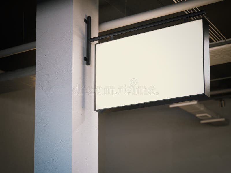 Blank Rectangular Store Signboard. Empty Shop Lightbox on Wall. 3d ...