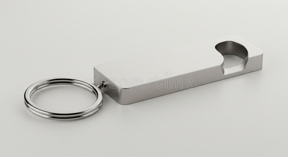 Rectangular Silver Keychain with a Cylindrical Metal Ring Attached To One End. the Stock ...