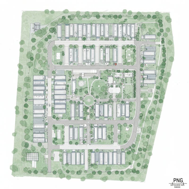 Rectangular Site Plan Featuring Multiple Rows of Rectangular Buildings ...