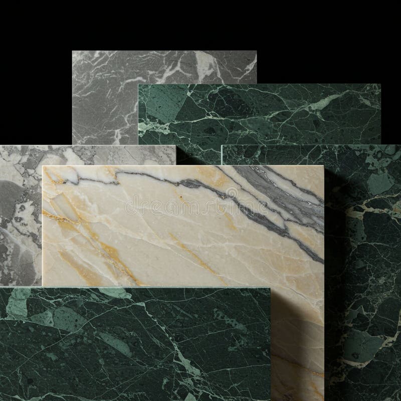Rectangular Slabs of Marble Featuring Various Patterns and Colors are ...