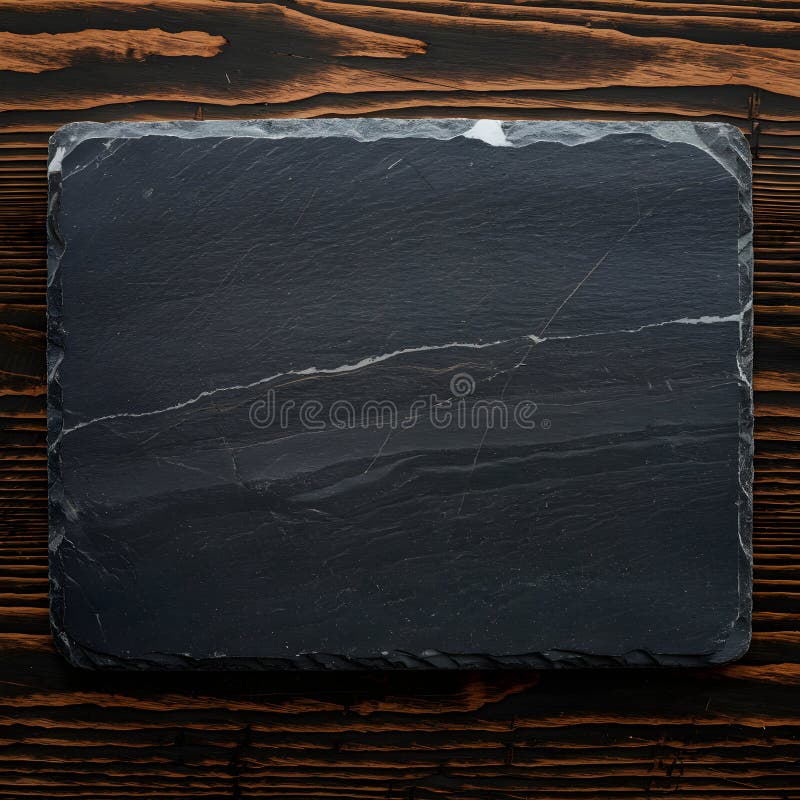 Rectangular Slate Board with Marbled Texture Rests on Dark Wood Surface ...