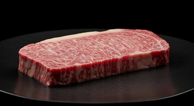A Rectangular Slice of Raw Beef with Extensive Marbling, Indicating ...
