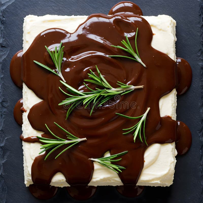 A Rectangular Slice of White Cake is Generously Topped with Dark ...