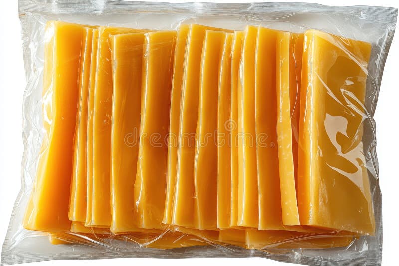 Thin Cheese Slices Wrapped in Plastic Viewed from Above with No ...