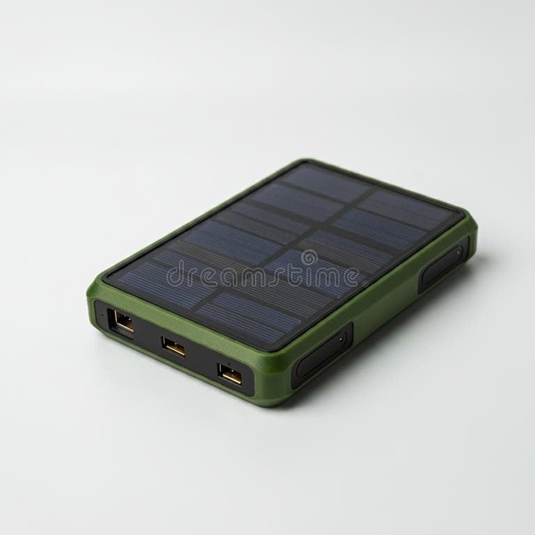 A Rectangular Solar-powered Charger with a Dark Green Casing is ...