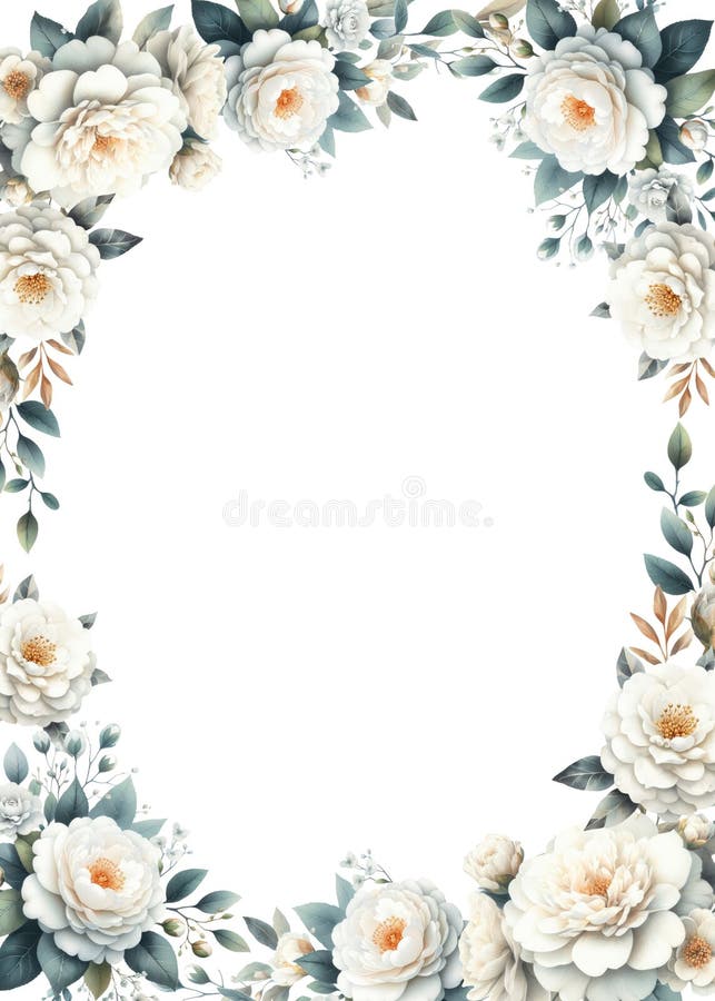 Rectangular Square Floral Frame, Wreath White Roses and Camellia ...