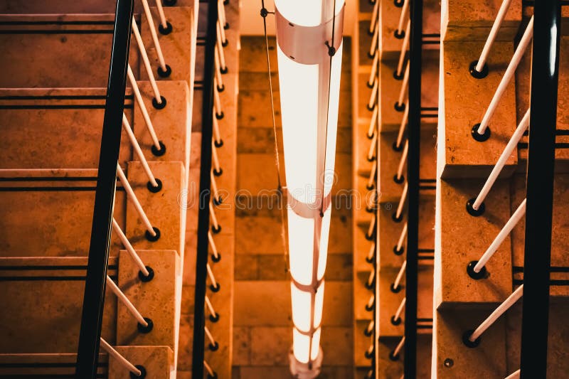 Rectangular Staircase with Light Column, View from Above Stock Image ...