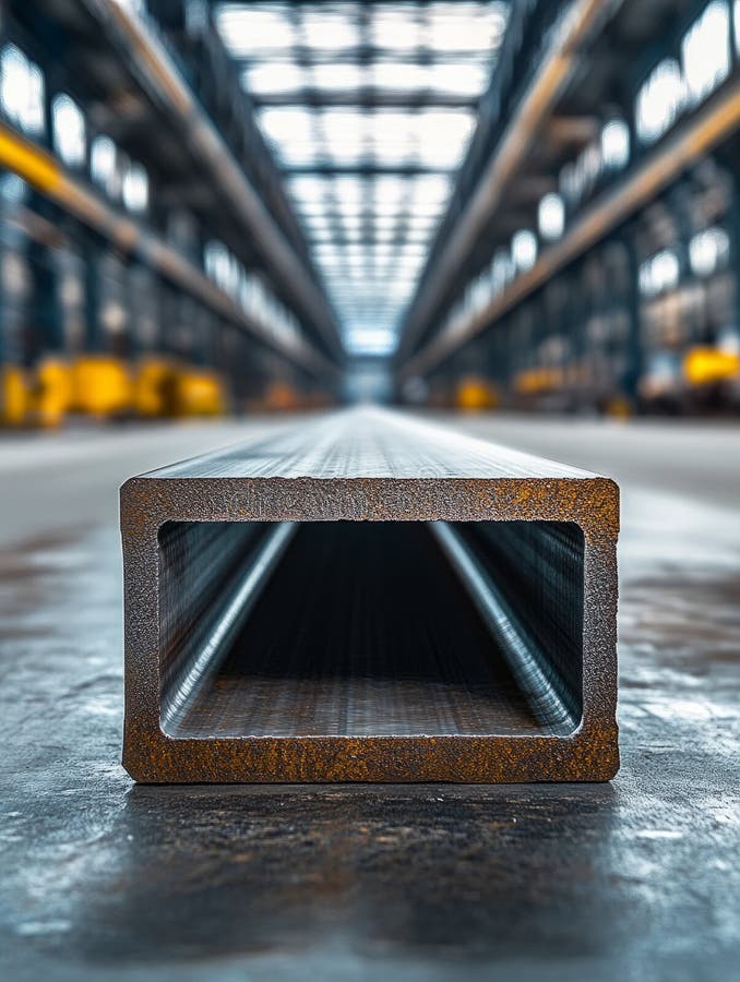 Rectangular Steel Tube in an Industrial Warehouse Setting. Stock Image ...