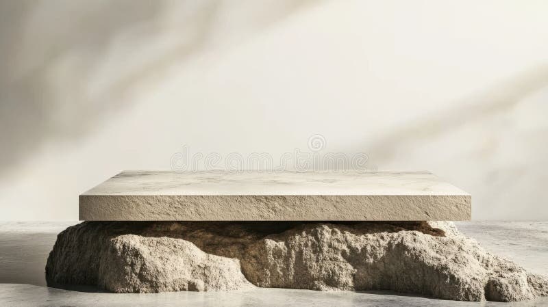 Rectangular Stone Podium on Cracked Rock Platform, Modern and Natural ...