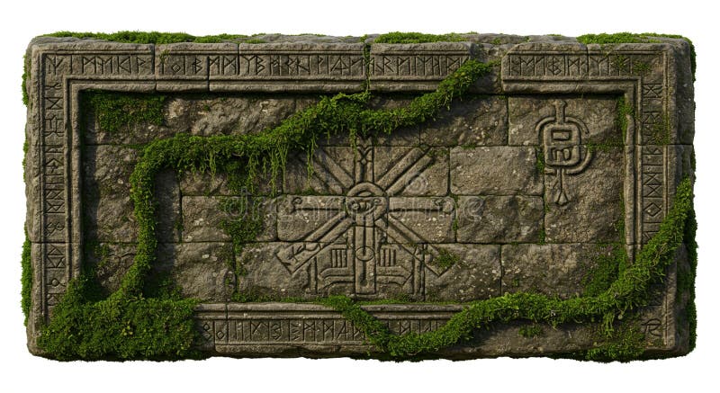 Rectangular Stone Slab with Intricate Carvings and Borders, Featuring Geometric and Stock ...