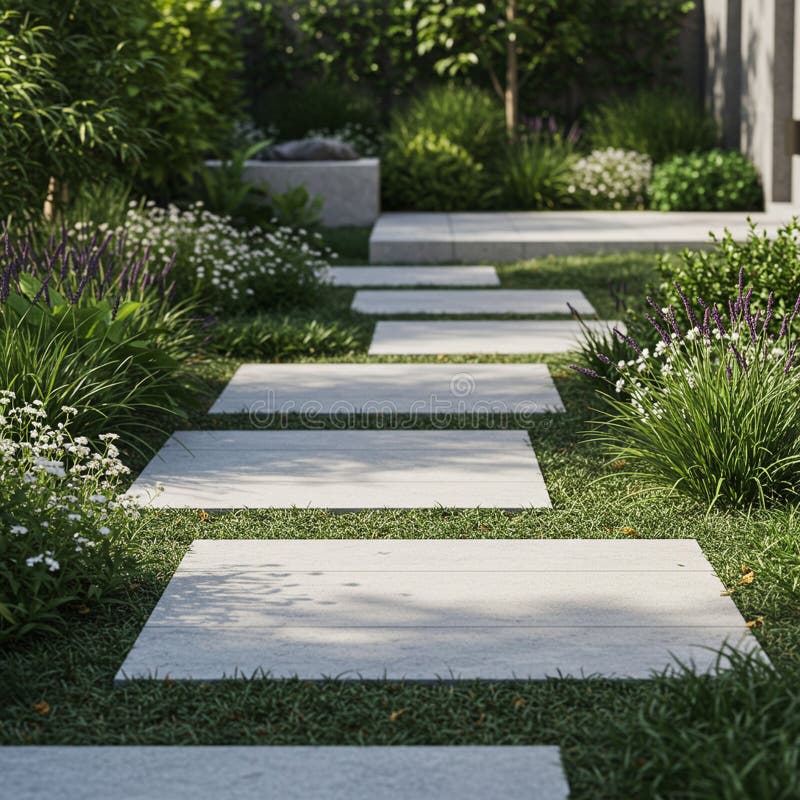 Rectangular Stone Slabs Form a Pathway through a Neatly Maintained ...