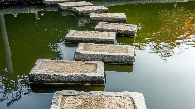 Rectangular Stone Stepping Stones Form a Path Across a Calm Body of ...