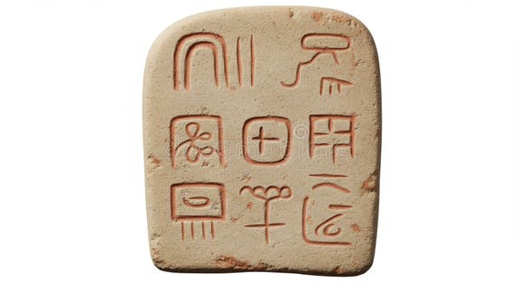 A Rectangular Stone Tablet Features Engraved Symbols Resembling Ancient ...