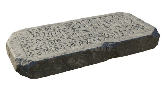 Rectangular Stone Tablet Featuring Engraved Symbols and Characters ...
