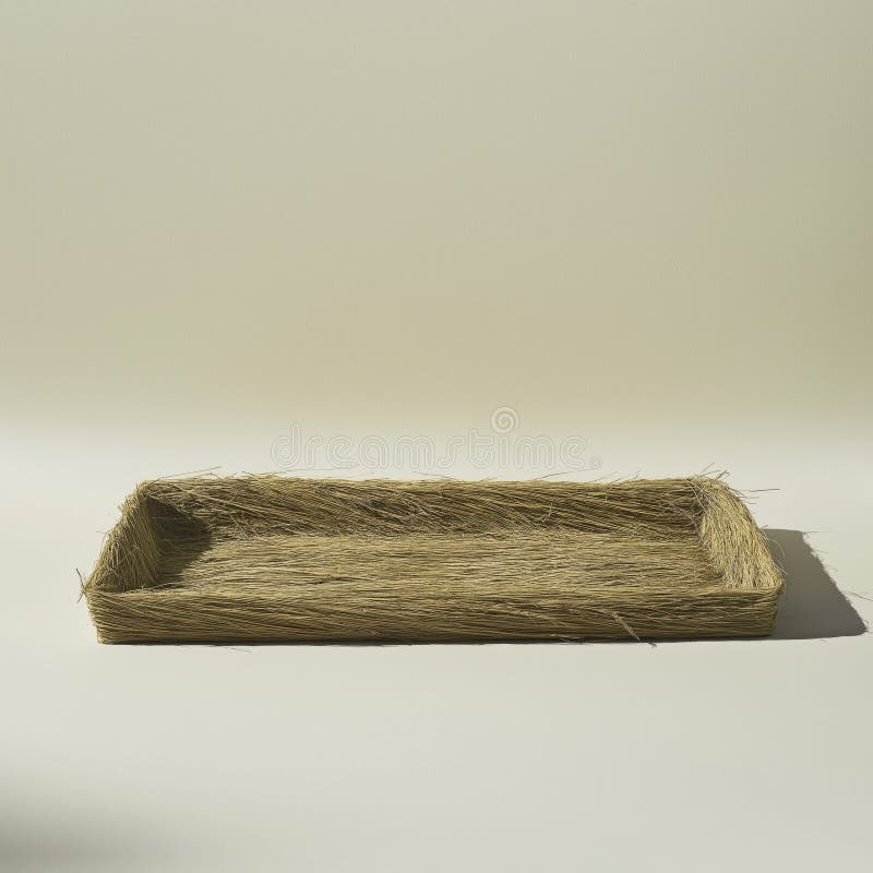 Rectangular Straw Basket on Soft Cream Background with Subtle Shadows ...