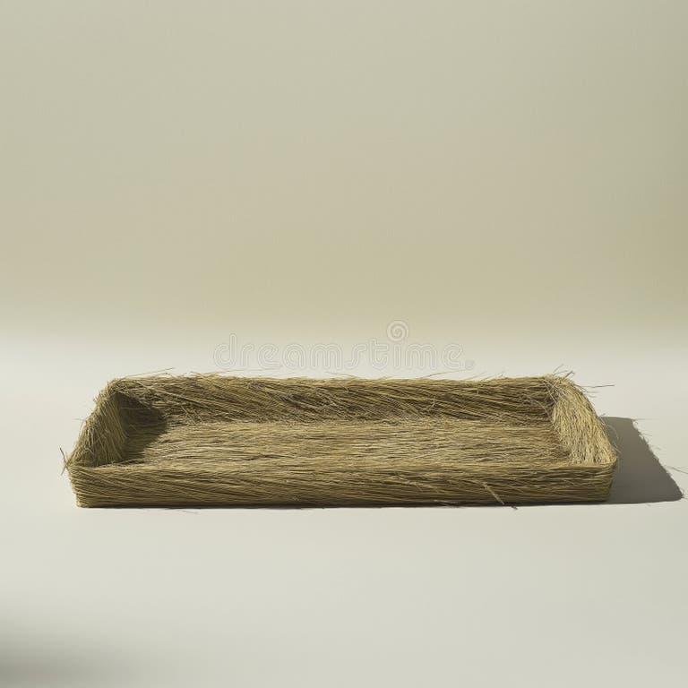 Rectangular Straw Basket on Soft Cream Background with Subtle Shadows ...