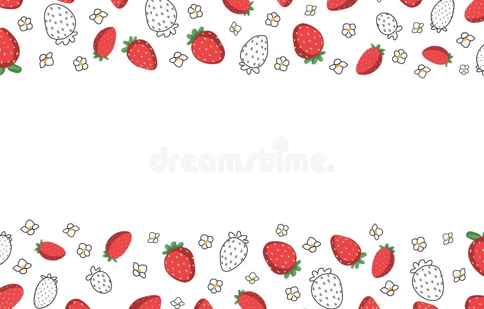 Rectangular Strawberry Frame with Black and White Stock Illustration ...