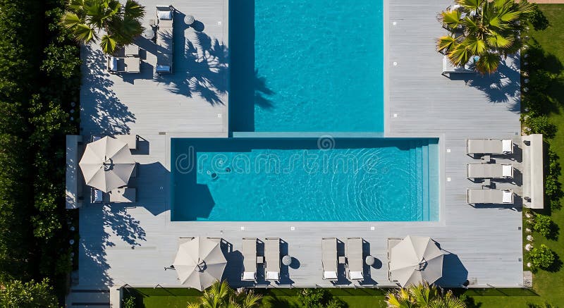 Rectangular Swimming Pool Surrounded by a Wooden Deck, Viewed from ...