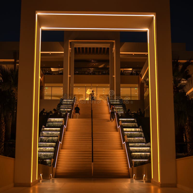Rectangular Symmetrical Arches with Steps are Beautifully Lit by Neon ...