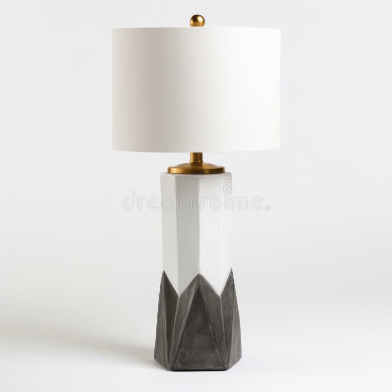 Contrasting Geometries: White Lamp with Gray Finish and Dark Gold ...