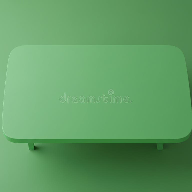 Rectangular Table with Rounded Corners in a Uniform Green Color. it Has ...