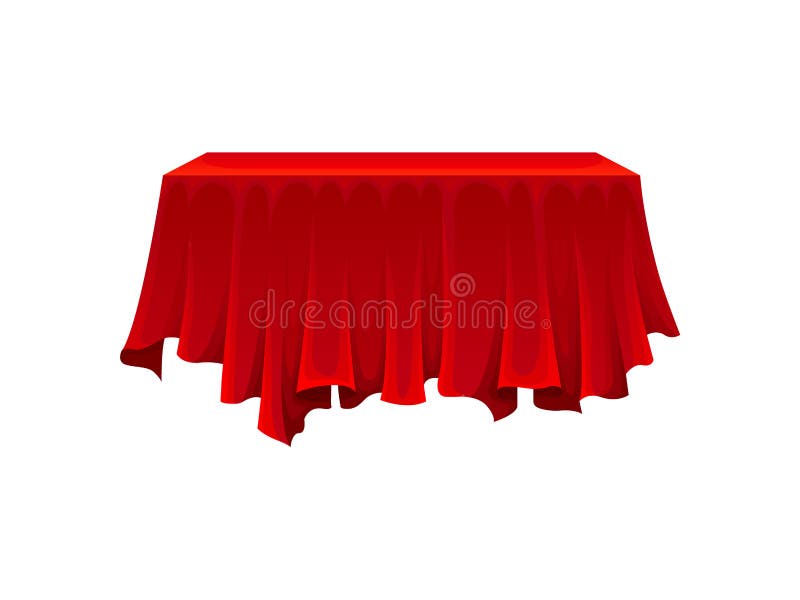 Rectangular Table Under Red Silk Cloth on White Background. Stock ...