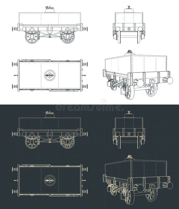 Rectangular Tar Tank Wagon Blueprints Stock Vector - Illustration of ...