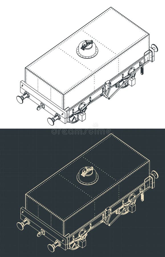 Rectangular Tar Tank Wagon Isometric Blueprints Stock Vector ...