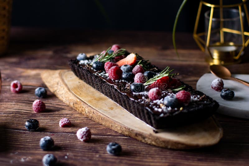 Rectangular Tart Chocolate Cheesecake with Fresh Berries. Delicious ...