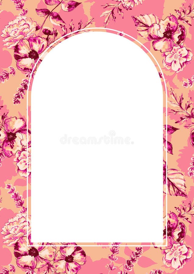Rectangular A4 Template for Text with Pink Flowers. Frame or Border ...