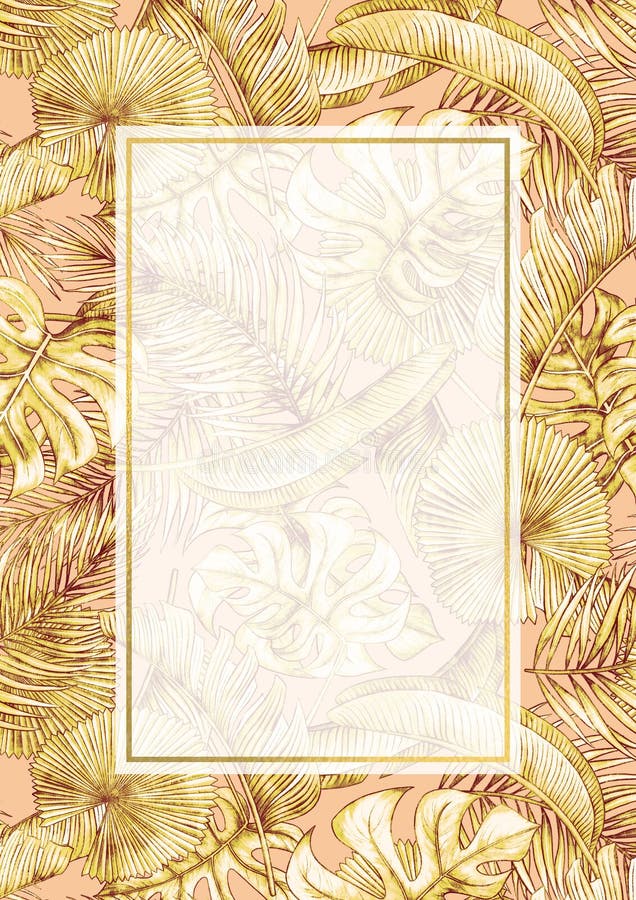 Rectangular A4 Template for Text with Tropical Palm Monstera Leaves ...