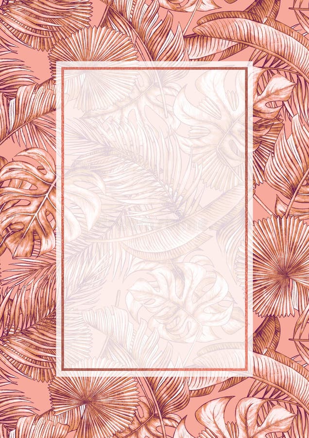 Rectangular A4 Template for Text with Tropical Palm Monstera Leaves ...