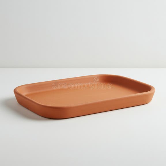 Rectangular Terracotta Tray with Rounded Edges, Placed on a White ...