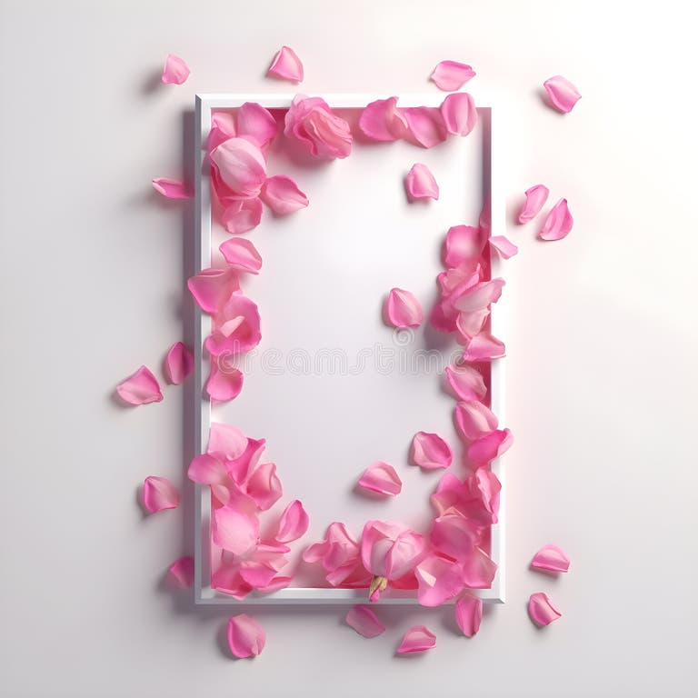 A Rectangular Thin Frame Made with Pink Petals and Roses, Kitsch Style ...