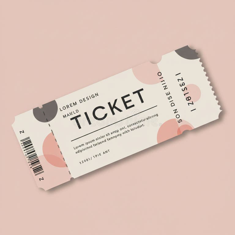 Rectangular Ticket with Perforated Edges, Featuring a Minimalist Design ...