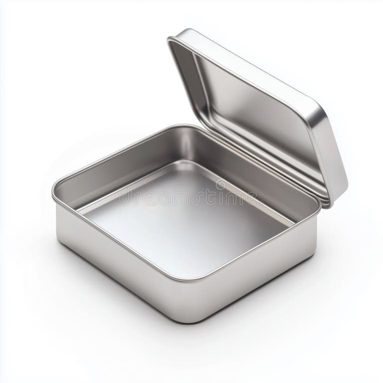 Rectangular Tin Box with an Open Lid. Metal Box for Various Purposes ...