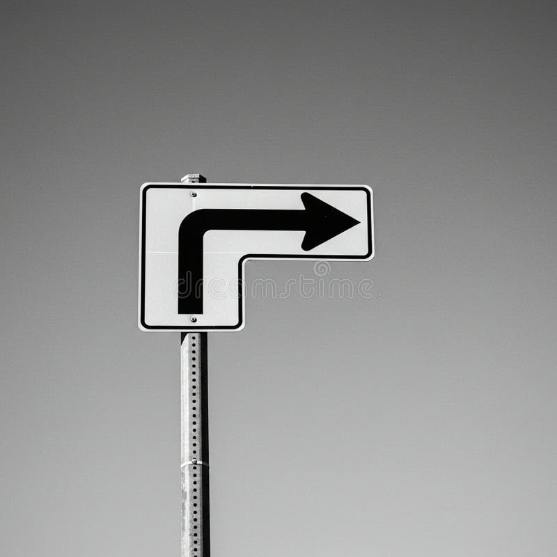 Rectangular Traffic Sign Featuring a Black Right-turn Arrow on a White ...